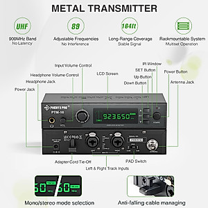 Phenyx Pro UHF Stereo Wireless in Ear Monitor System, Wireless IEM, 900MHz Band Selectable Frequency, Rack Mountable, 160 ft. Operation, suitable for Stage, Studio, Exhibit, Lecture, Speech (PTM-10)