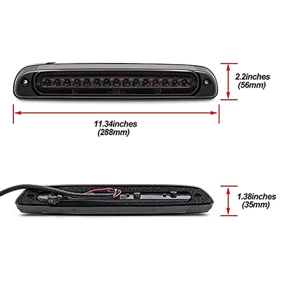 Led Third Brake Light Replacement for 1999-2016 Ford F250 F350 Super Duty 95-03 Ranger Red LED Strobe Rear 3rd Brake Center High Mount Stop Lamp + White Cargo Light Kit Euro Smoked Lens