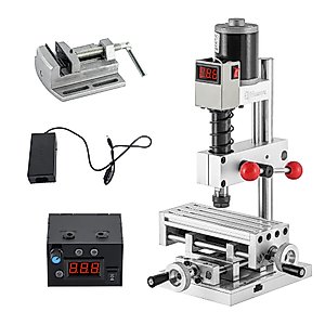 Huanyu Mini Drill Press Electric Benchtop Drilling Machine Drilling Tapping Slot Milling 3 in 1 Micro Drilling Tool 1.2” Drill Depth with Drill Chuck Compound Drilling Slide Table for Wood Aluminum