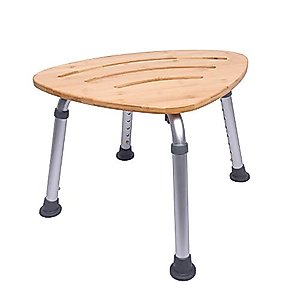 SUMGREEN Adjustable Bamboo Shower Seat, Waterproof Fanshaped Shower Stool for Elderly and Adults W/Slip-Resistant Rubber, 19.7" Lx 13.7" Wx （14"-20.7"） H (Wooden)