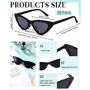 Tellegloww 50 Pairs Cat Eye Sunglasses Bulk 90s Retro Sunglasses Old Lady Glasses Wedding Party Gifts for Guests(Black, Gray)
