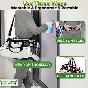 Cleaning Caddy Organizer with Handle - Large Caddy Bag for House & Bathroom Cleaning Supplies, 15 x 8 x 10.5 inches Cleaning Supply Caddy, Housekeeping Tote with Adjustable Strap - Beige