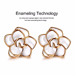 Flower Stud Earrings Hypoallergenic for Women - 18K Gold Plated Rose Earrings for Sensitive Ears, Nickel Free (Large White)