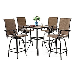 PHI VILLA 5 PCS Swivel Bar Stools Set, Outdoor Kitchen Bar Height Patio Bistro Set Textilene Fabric, All-Weather Patio Furniture