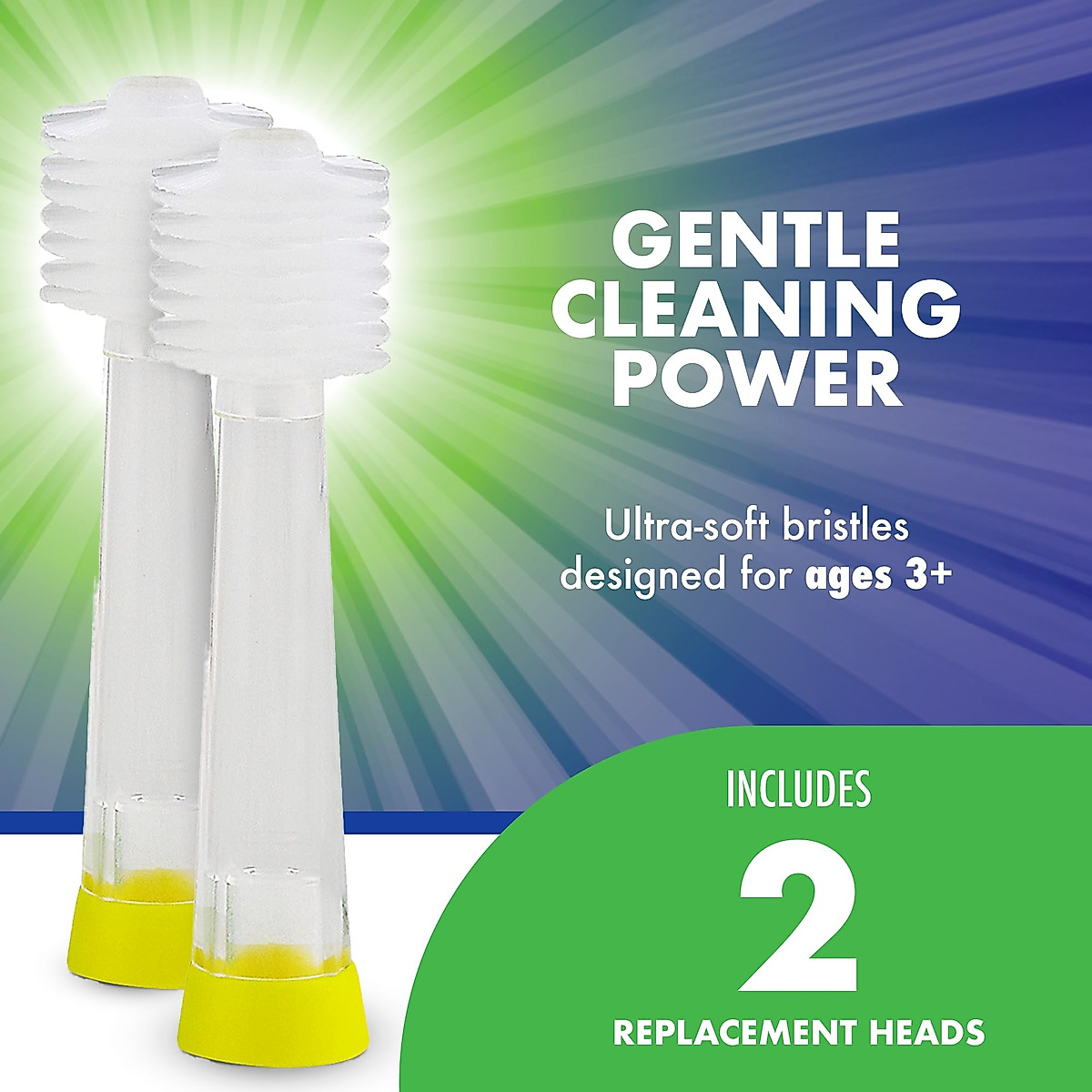 Brilliant Oral Care Kids Sonic Toothbrush Ultra Soft Replacement Heads, for Children Ages 3+, Yellow, 2 Pack