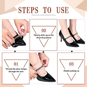 Hanaive 2 Pairs Rhinestone Elastic Shoe Ankle Straps Detachable Shoe Strap Heel Band for Women High Heels Loose Shoes, Gold and Silver