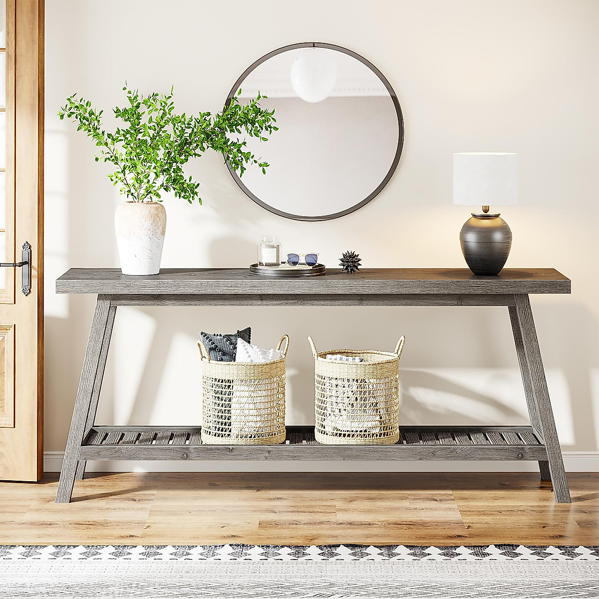 Tribesigns Farmhouse Console Entryway Table: 70.9 Inches Extra Long Console Table for Entryway, 2-Tier Narrow Wood Foyer Sofa Couch Table for Hallway, Entrance, Living Room, Grey