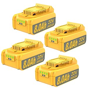 JUNWOOD 4Pack 8.0Ah Replacement for Dewalt 20V Battery Lithium Compatible with XR Max DCB200 DCB201 DCB206 DCB204 DCB207 DCD/DCF/DCG Series