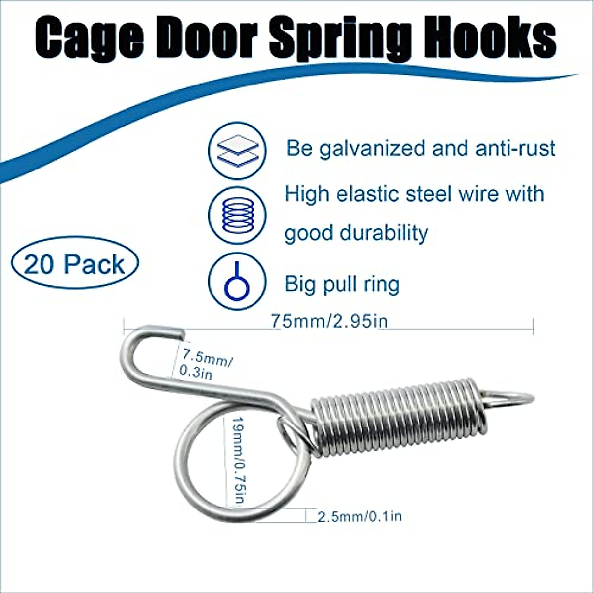 20 Pack Pet Cage Door Latch Spring Hook Quail Cage J Clips for Wire Cages The Door Latch Cat Spring Cage Latch for Fixing Wire Cage Door Pet Dog Cat Bunny Birds Hamsters