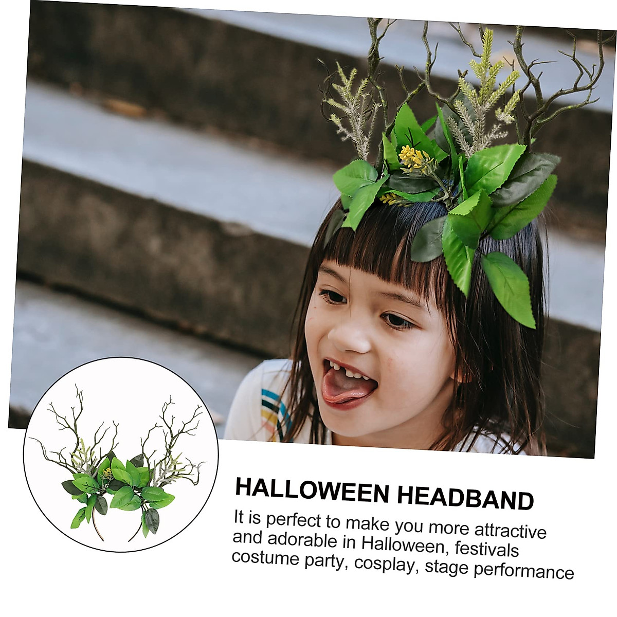 FRCOLOR Green Branch Crown Woodland Headband Halloween Goth Antler Headpiece Floral Fairy Hairband for Women Girls Branch Leaves Hair Accessories