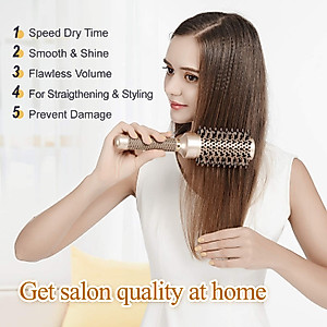 Nano Thermal Ceramic Round Hair Brush with Boar Bristles for Blow Drying and Styling by Sndyi - 2.9 Inch Barrel