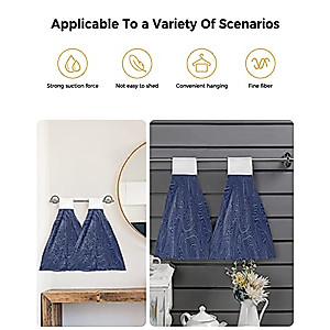 Ldtrchee Navy Blue Hand Towel with Hanging Loop, Abstract Mountains Line Minimalist Art Hanging Tie Towels Set 2 Pcs, Kitchen Absorbent Towel for Bathroom Tea Bar Laundry