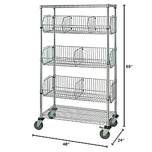 Quantum Storage Systems M2448BC6C 5-Tier Mobile Wire Basket Unit with 3 Baskets, Chrome Finish, 24" Width x 48" Length x 69" Height
