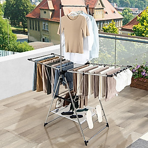 Giantex Clothes Drying Rack, Foldable Laundry Drying Rack with with 6-Level Adjustable Height, High Hanger Design, Side Clips, Space Saving Collapsible Laundry Drying Rack