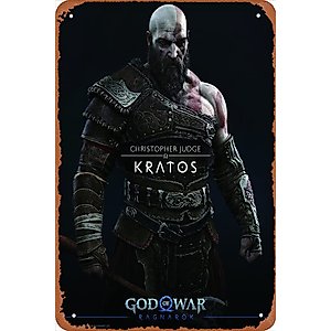 Ysirseu Kratos in God of War Ragnarok game Vintage Look Reproduction Metal Tin Sign Wall Art Decor Garden Bar Cafe Poster 8x12 Inches