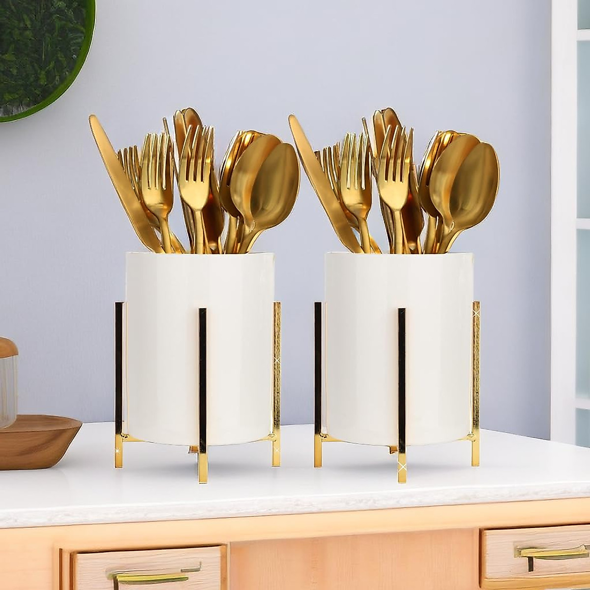 SIEBOLD Silverware Holder,Kitchen Utensil Holder,Flatware Organizers With Metal Frame, Mesh Flatware Holder Organizer Perfect for Home, Kitchen, Countertop, Party, Camping, Outdoor and Restaurant