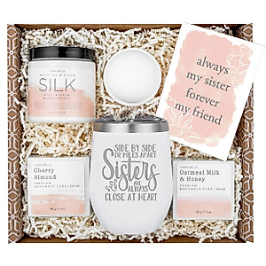 Sisters Gifts from Sister - Birthday Gifts for Sister - Relaxing Spa Gift Box w/Tumbler for Her Birthday Present - Best Unique Gift for Big Sister She'll Love - Includes Soaps, Lotion, Bath Bomb, Card