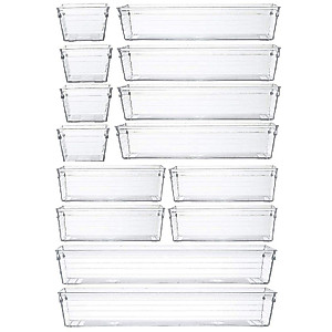 Kzemtcuo 16 Pcs Drawer Organizer 5 Size Acrylic Junk Desk Drawer Organization Separate Makeup Drawers Office Clear Plastic Drawer Organizer for Bathroom Drawer Organizer Built-in Divider Storage Box