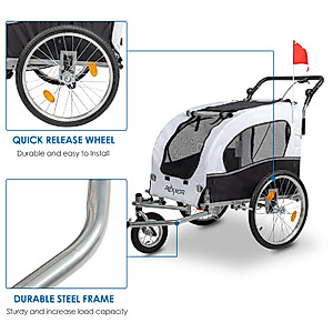 PEXMOR 2-in-1 Dog Bike Trailer,Pet Stroller Dog Trailer for Bicycle w/Universal Hitch,Folding Pet Cart Bike Wagon Cargo Carrier for Dog Shock Absorber & 360 Swivel Quick Release Wheel (White)