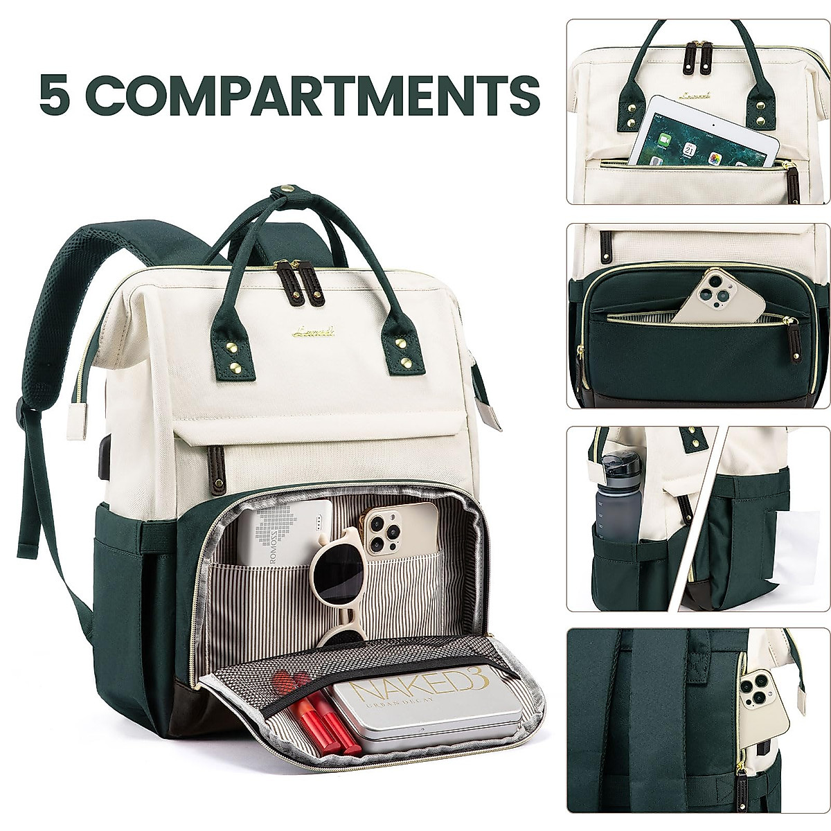 LOVEVOOK Laptop Backpack for Women, 15.6 Inch Work Business Backpacks Purse with USB Port, Large Capacity Nurse Bag College Bookbag for School, Waterproof Casual Daypack for Travel