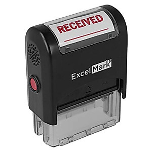ExcelMark A-1539 Self-Inking Rubber Stamp - Received with Signature Line - Red Ink