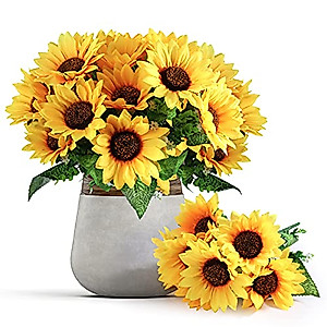 Mocoosy 4 Bunches Artificial Sunflowers Bouquets, Fake Silk Sunflowers with Stems for Decorations, Yellow Faux Sun Flowers Bulk Arrangements for Wedding Birthday Party Home Decor