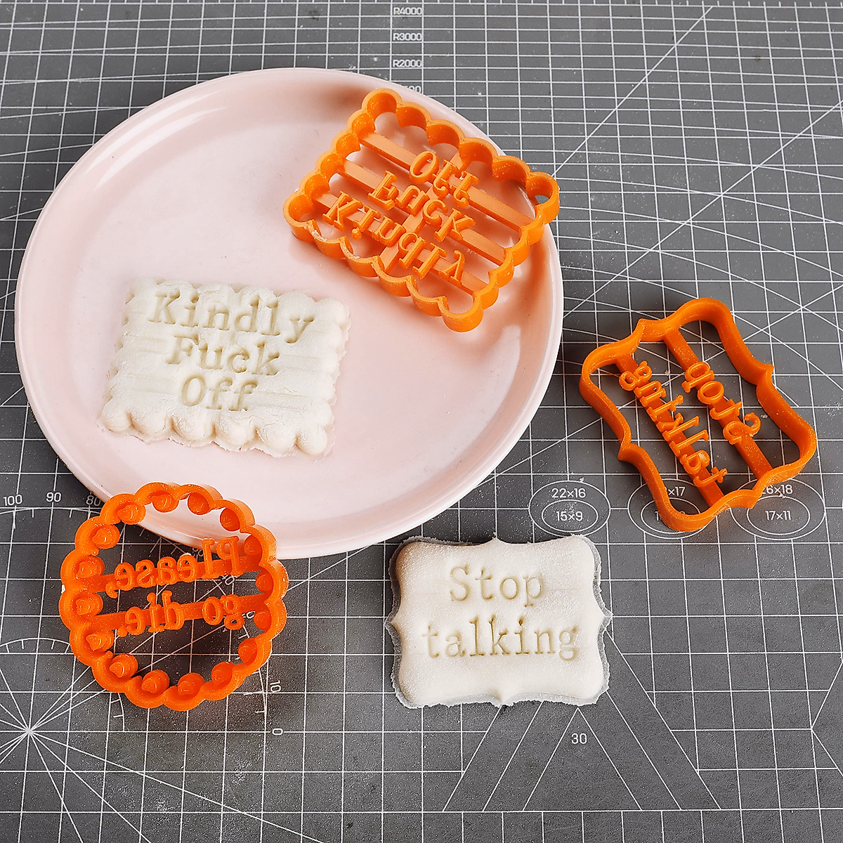4PCS Funny Cookie Moulds Rude Cookie Molds for Baking,Cookie Molds with Good Wishes Cookie Molds with Rude Sayings Cuss Words, Cookie Cutters Form with Fun and Irreverent Phrases