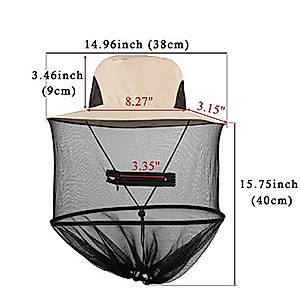 Mornajina Head Net Hat, Safari Hat Sun Hat with Hidden Net, Boonie Hat, Mesh UV Protection Fit Fishing Hiking Camping Cycling Boating Gardening (Beige)