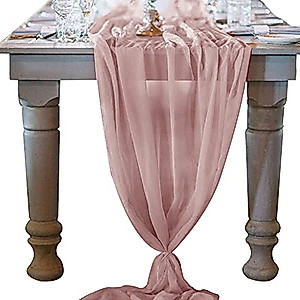 Socomi 10ft Dusty Rose Chiffon Table Runner 29x120 Inches Wedding Runner Sheer Bridal Shower Decorations