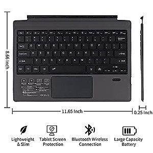 Bluetooth 5.0 Wireless Keyboard with Touchpad for Microsoft Surface Pro 4/5/6/7/7+ Portable Tablet Flip Stand Built in Battery Type C Charging Keyboard