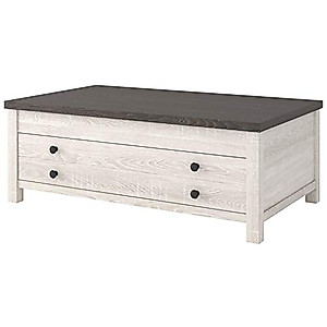 Signature Design by Ashley Dorrinson Farmhouse Lift Top Coffee Table with Storage, Antique White & Brown