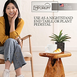 Creekview Home Emporium Tree Stump End Table - 14 Inch Natural Fir Wood Side Table - Rustic Bedside Nightstand - Decorative Stool Plant Stand for Cabin Furniture - Log Plant Stand for Outdoor Garden