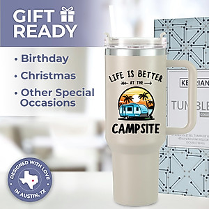 KEDRIAN Camping Tumbler 40oz, Cool Camping Birthday Gifts for RV Campers, Happy Camper Tumbler, Camping Tumbler with Lid, Camping Gifts Ideas, Happy Camping Gifts for Campers