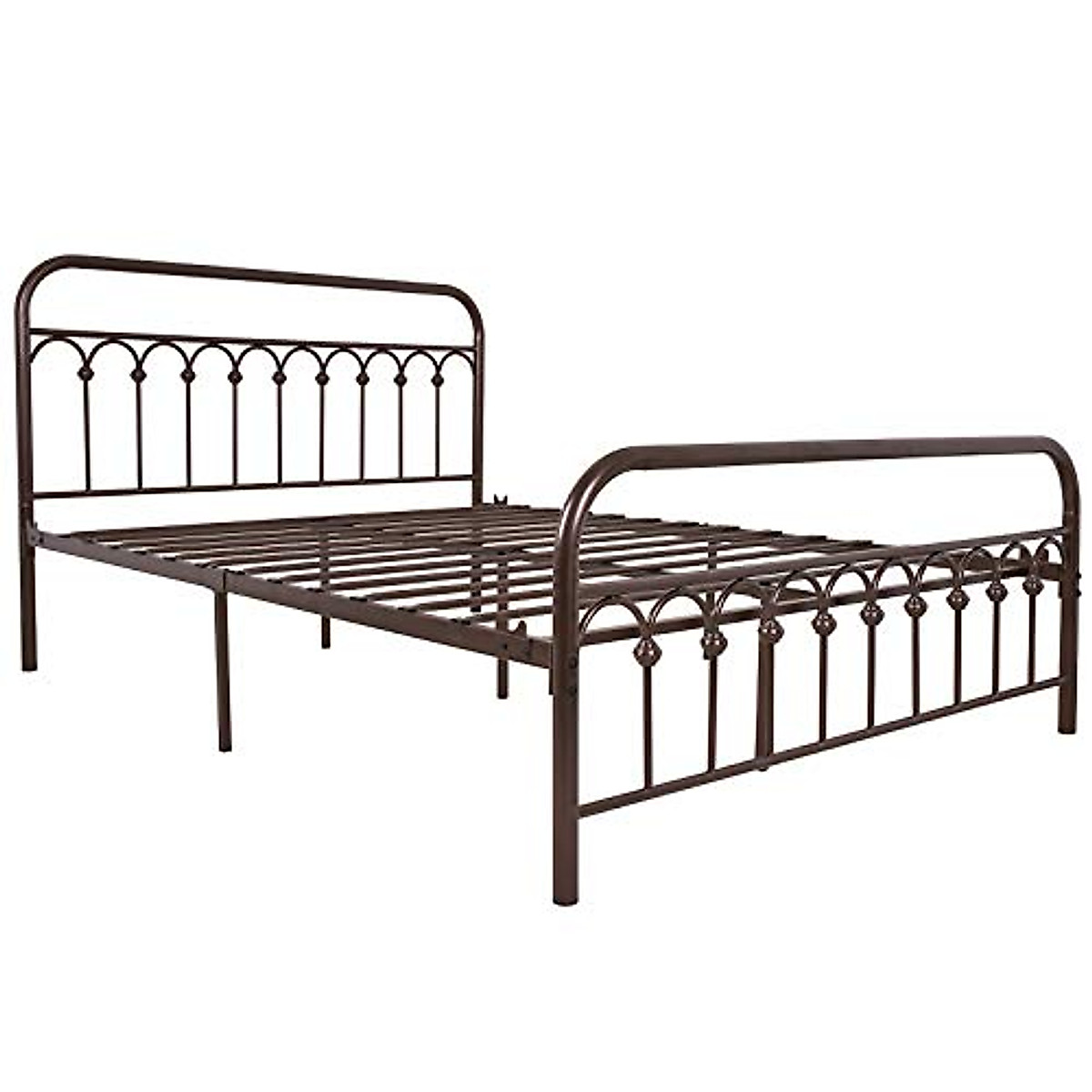 YALAXON Vintage Sturdy Queen Size Metal Bed Frame with Headboard and Footboard Basic Bed Frame No Box Spring Needed，Antique Brown.