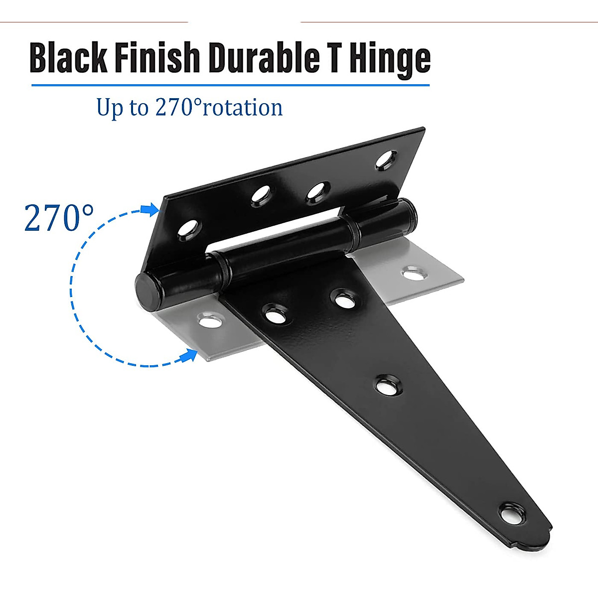 6 Inch T-Strap Heavy Duty Shed Door Hinges，4 PCS Black Wrought Hardware Rustproof Gate Hinge for Wooden Fence,Barn Door Gates,Yard Door