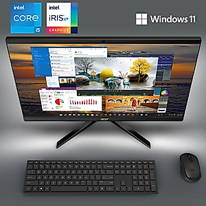 acer 2023 27-inch FHD IPS All-in-One AIO Desktop PC Intel 4-Core i5-1235U Iris Xe Graphics 32GB DDR4 RAM 1TB SSD WiFi AX BT RJ45 USB-C Webcam HDMI Windows 11 Pro Wireless KB and Mouse w/RE USB