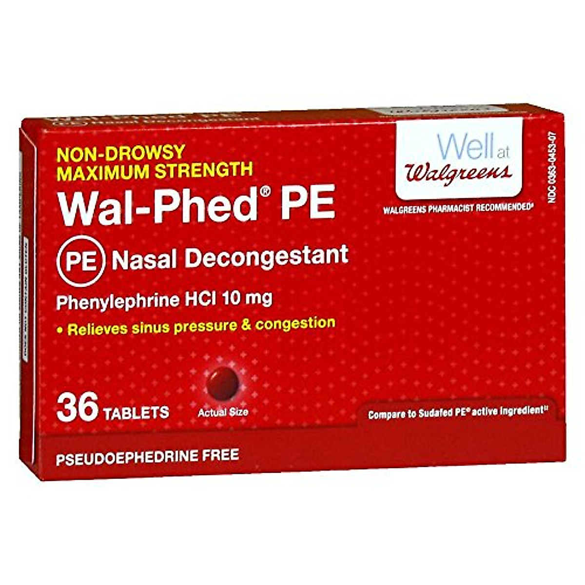 Walgreens Wal-Phed PE Nasal Decongestant Tablets, 36 ea