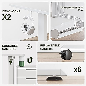 BANTI Triple Motor 75" L-Shape Standing Desk with 5 Drawers, Sit Stand Home Office Desk, Computer Workstation Corner Standing Desk with Spliced Panels, White Top