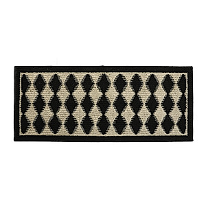 Marina Decoration Decor Luxury Non-Slip Rubber Backing Safety Ultra Water Absorbent Soft Woven Fluffy Runner Area Carpet Floor Mat Indoor Kitchen Rug, Black Pumice Geometric Design 2 Pieces Set