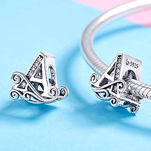 BISAER 925 Sterling Silver Initial Letter A Charms for Bracelets Alphabet Beads Charm Jewelry Gifts