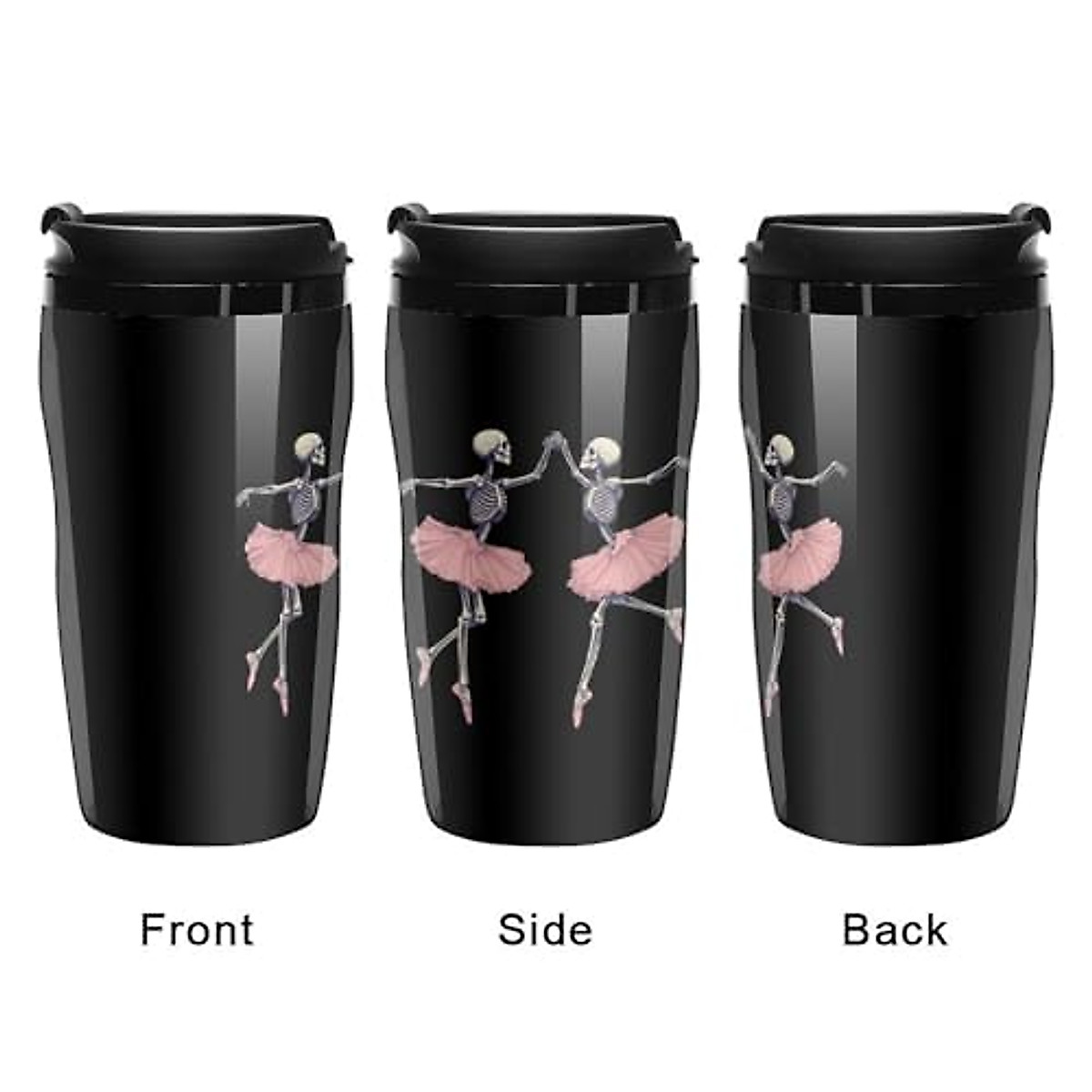 Skull Skeleton Ballet Dancing Travel Coffee Mug Reusable Coffee Cup Tumbler with Lid for Outdoor 250ml