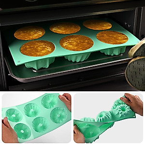 HUAKENER 2 Pcs Mini Bundt Cake Pan, 6-Cavity Fluted Tube Cake Pan, Non-stick Silicone Baking Mold for Cupcakes, Donuts, Cornbread, Brownies, Jellies