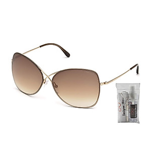 Tom Ford FT0250 Colette 28F 63MM Shiny Rose Gold, Dark Brown Temple Tips/Gradient Brown Butterfly Sunglasses for Women + BUNDLE with Designer iWear Eyewear Kit