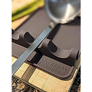 Silicone Utensil Rest by Kasian House - Extra Large Kitchen Spoon Rest with Drip Pad, Utensils Holder for Spoons, Spatulas, Ladles, Tongs & BBQ, BPA-Free, Heat-Resistant & Dishwasher Safe (Grey)