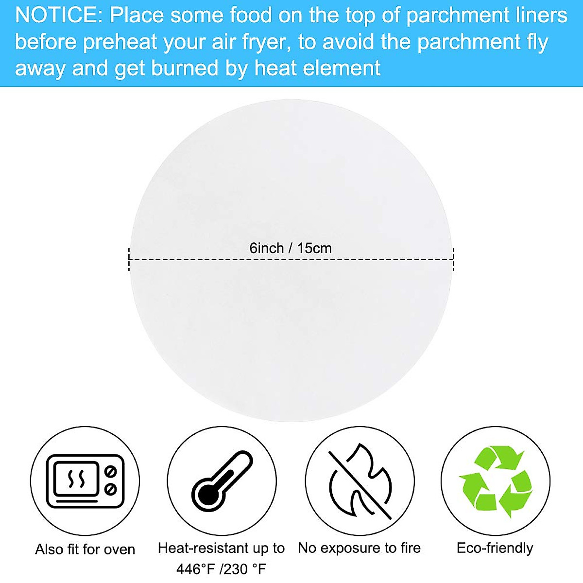 Parchment Paper Rounds, Set of 200, Non Stick 6 Inch Baking Parchment Paper/Parchment Baking Circles for Springform Pan, Tortilla Press and so on(4.5/5.5/7/8/9/10/12inch Available)