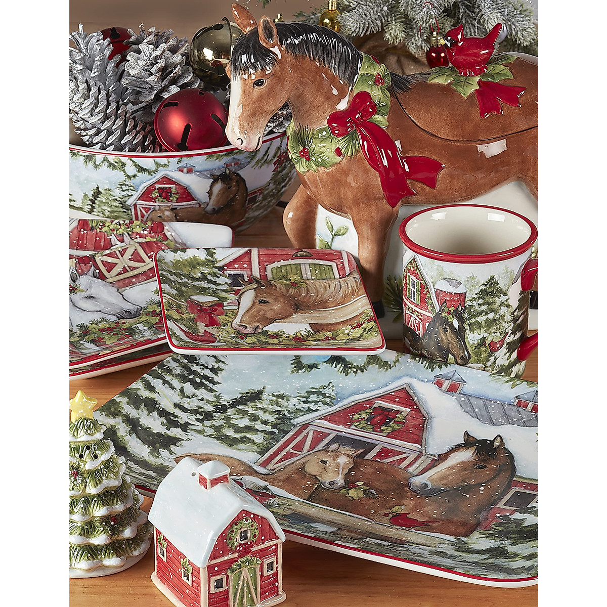 Certified International Homestead Christmas Rectangular Platter 16in x 12in, Multicolor, Large