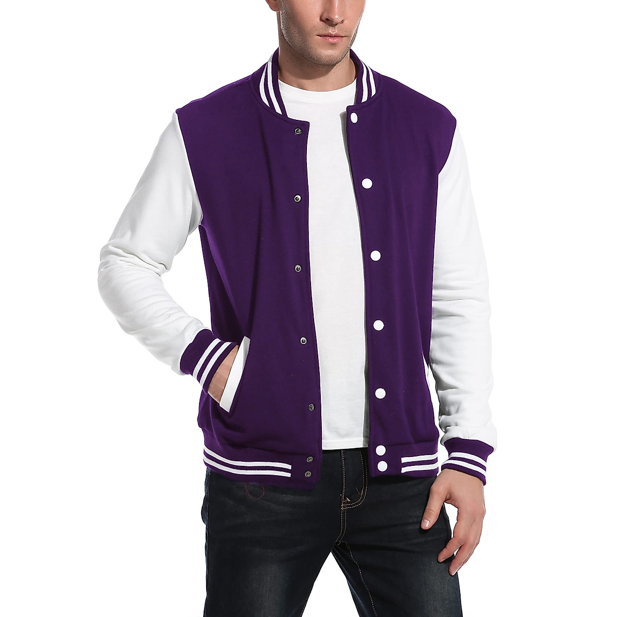COOFANDY Men's Stylish Varsity Jacket Plain Baseball Jacket Casual Letterman Jacket