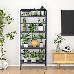 Homykic Ladder Bookshelf, 4-Tier Bamboo Shelf 49.2” Open Bookcase Freestanding Bathroom Storage Rack Plant Stand for Living Room, Bedroom, Office, Easy Assembly, Blue Grey