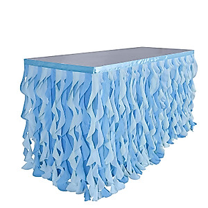 IBONRAY Tulle Tutu Curly Willow Table Skirts for Rectangle Tables, Blue Ruffle Table Skirt Frozen Tablecloth for Birthday Party, Gender Reveal, Baby Shower, Baby Shark, 6ft(Under The Sea)