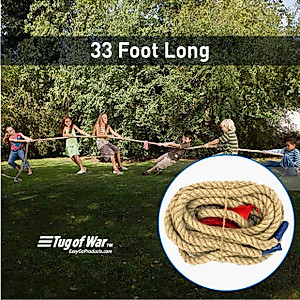 33 Foot TUG of WAR Rope with Flag – Kids and Adults Family Game – Team Building – Soft Rope - Professional Long Lasting - Extra Thick for Easier GRIPPING